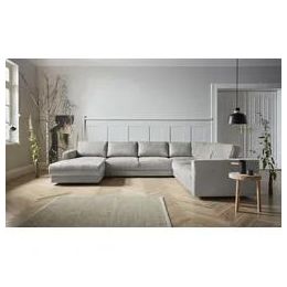 Wohnlandschaft Andas "Hobro U-Form" Sofas Gr. B/H/T: 348cm x 80cm x 270cm, Luxus-Microfaser Lederoptik, Recamiere links, grau in 3 Bezugsqualitäten vielen Farben, Design by Morten Georgsen