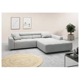 Ecksofa 3C Candy "Denver auch mit Cord- und Easy care-Bezug, Kopfteilverstellung L-Form" Sofas Gr. B/H/T: 258cm x 68cm x 217cm, Feincord, Ottomane rechts, ohne motorische Sitztiefenverstellung, silberfarben (silber) wahlweise. mit motorischer Sitztiefenverstellung