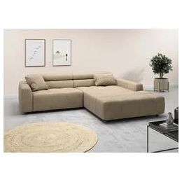 Ecksofa 3C Candy "Denver auch mit Cord- und Easy care-Bezug, Kopfteilverstellung L-Form" Sofas Gr. B/H/T: 258cm x 68cm x 217cm, Feincord, Ottomane rechts, ohne motorische Sitztiefenverstellung, beige (sand) wahlweise. mit motorischer Sitztiefenverstellung