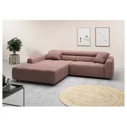 Ecksofa 3C Candy "Denver auch mit Cord- und Easy care-Bezug, Kopfteilverstellung L-Form" Sofas Gr. B/H/T: 258cm x 68cm x 217cm, Feincord, Ottomane links, ohne motorische Sitztiefenverstellung, rosa (altrosa) wahlweise. mit motorischer Sitztiefenverstellung