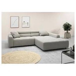 Ecksofa 3C Candy "Denver auch mit Cord- und Easy care-Bezug, Kopfteilverstellung L-Form", grau (hellgrau), B:258cm H:68cm T:217cm, 88% Polyester, 12% Polyacryl, Sofas, wahlweise. mit motorischer Sitztiefenverstellung