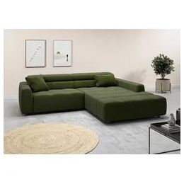 Ecksofa 3C Candy "Denver auch mit Cord- und Easy care-Bezug, Kopfteilverstellung L-Form" Sofas Gr. B/H/T: 258cm x 68cm x 217cm, Feincord, Ottomane rechts, ohne motorische Sitztiefenverstellung, grün (moos) wahlweise. mit motorischer Sitztiefenverstellung