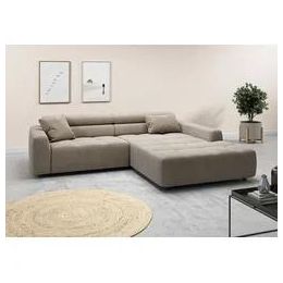 Ecksofa 3C Candy "Denver auch mit Cord- und Easy care-Bezug, Kopfteilverstellung L-Form" Sofas Gr. B/H/T: 258cm x 68cm x 217cm, Cord, Ottomane rechts, ohne motorische Sitztiefenverstellung, grau (taupe) wahlweise. mit motorischer Sitztiefenverstellung