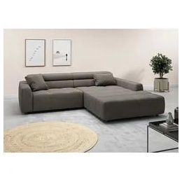 Ecksofa 3C Candy "Denver auch mit Cord- und Easy care-Bezug, Kopfteilverstellung L-Form" Sofas Gr. B/H/T: 258cm x 68cm x 217cm, Feincord, Ottomane rechts, ohne motorische Sitztiefenverstellung, grau wahlweise. mit motorischer Sitztiefenverstellung