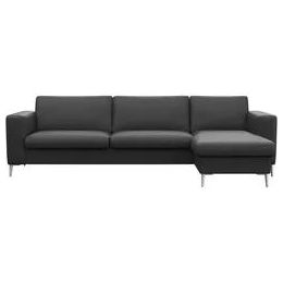 Ecksofa FLEXLUX "Fiore, super Sitzkomfort durch Kaltschaum im Sitz, L-Form" Sofas Gr. B/H/T: 262cm x 85cm x 92cm, Echtleder, Chaiselongue rechts, schwarz (deep black) breite Armlehnen, Füße Alu