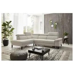 Ecksofa Home Affaire "Arnayon mit Querschläfer-Bettfunktion, Schlafsofa, großer Bettkasten" Sofas Gr. B/H/T: 272 cm x 79 cm x 217 cm, Feincord, Ottomane links, beige (sand) manuelle Kopfteilverstellung, Tonnentaschen-Federkern, Feincord L-Form