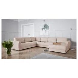 Wohnlandschaft Andas "Hobro U-Form" Sofas Gr. B/H/T: 348cm x 80cm x 270cm, Struktur grob, Recamiere rechts, beige in 3 Bezugsqualitäten vielen Farben, Design by Morten Georgsen