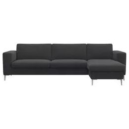 Ecksofa FLEXLUX "Fiore, super Sitzkomfort durch Kaltschaum im Sitz, L-Form" Sofas Gr. B/H/T: 262cm x 85cm x 92cm, Lederoptik, Chaiselongue rechts, grau (shark grey) breite Armlehnen, Füße Alu