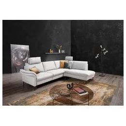 Ecksofa Places of Style "Sarsina: mit Tonnentaschen-Federkern, perfekt zum Entspannen L-Form" Sofas Gr. B/H/T: 265 cm x 85 cm x 223 cm, Easy care, Ottomane rechts, grau inklusive 2 motorischen Relaxfunktionen mit Herz-Waage-Beschlag