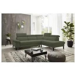 Ecksofa Home Affaire "Arnayon mit Querschläfer-Bettfunktion, Schlafsofa, großer Bettkasten" Sofas Gr. B/H/T: 272 cm x 79 cm x 217 cm, Feincord, Ottomane rechts, grün (oliv) manuelle Kopfteilverstellung, Tonnentaschen-Federkern, Feincord L-Form