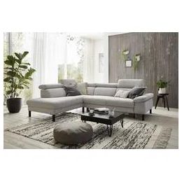 Ecksofa Home Affaire "Arnayon mit Querschläfer-Bettfunktion, Schlafsofa, großer Bettkasten" Sofas Gr. B/H/T: 272 cm x 79 cm x 217 cm, Feincord, Ottomane links, silberfarben (silber) manuelle Kopfteilverstellung, Tonnentaschen-Federkern, Feincord L-Form