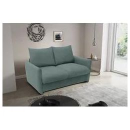 Schlafsofa DOMO collection "700023 Schlaffunktion, Federkern, 2-Sitzer, stabile Liegefläche" Sofas Gr. B/H/T: 165cm x 95cm x 100cm, Luxus-Microfaser Chenilleoptik, mit Schlaffunktion und Rückenkissen, blau (petrol) Sitzflächen auch einzeln ausklappbar zum Schlafen