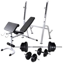 vidaXL Hantelbank Hantelbank mit Ablage, Langhantel und Kurzhantel Set 60,5 kg