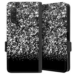 DeinDesign Handyhülle Glitzer Look Schneeflocken Muster Snow Fall Glitter Look, Sony Xperia 10 V Hülle Handy Flip Case Wallet Cover Handytasche Leder