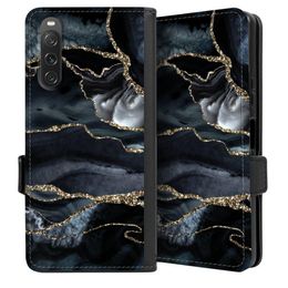 DeinDesign Handyhülle Glitzer Look Marmor Trends Dark marble gold Glitter look, Sony Xperia 10 V Hülle Handy Flip Case Wallet Cover Handytasche Leder
