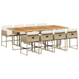 vidaXL Garten-Essgruppe 9-tlg. Garten-Essgruppe mit Kissen Beige Poly Rattan, (8-tlg)