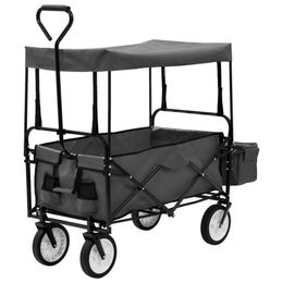 vidaXL Rollwagen Klappbarer Handwagen mit Sonnendach Stahl Grau, (1 St)