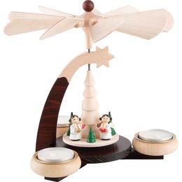 Ullrich Kunsthandwerk Weihnachtspyramide 1-stöckige Pyramide naturfarben Weihnachtsmann und weiße Engel (19cm)