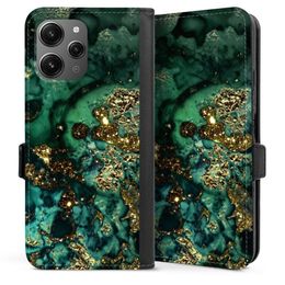 DeinDesign Handyhülle Marmor Glitzer Look Muster Cyan Glitter Marble Look, Xiaomi Redmi 12 Hülle Handy Flip Case Wallet Cover Handytasche Leder