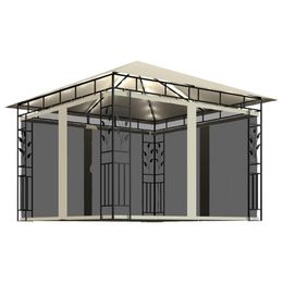 vidaXL Partyzelt Pavillon mit Moskitonetz & LED-Lichterkette 3x3x2,73m Cremeweiß