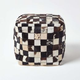 Homescapes Pouf Designer Hocker Pouf Patchwork Lederhocker braun