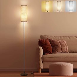 Sunicol LED Stehlampe mit 3 Farbtemperaturen, Dimmbar, Fußschalter, Leinen Lampenschirm, Retro Stehleuchte für Wohnzimmer, Schlafzimmer, 9W