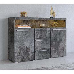 Sideboard Inosign, B:132cm H:92cm T:38,5cm, schwarz, ABS-Kunststoff, FSC-zertifizierter Holzwerkstoff, Kunststoff, Metall, Wohnzimmer, Sideboards,