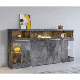 Sideboard Inosign, B:182cm H:92cm T:38,5cm, schwarz, ABS-Kunststoff, FSC-zertifizierter Holzwerkstoff, Glas, Kunststoff, Metall, Wohnzimmer,