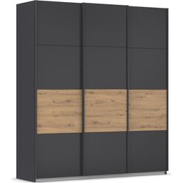 Schwebetürenschrank Rauch "Schwebetürenschrank Kleiderschrank Schrank Garderobe CORTONA" Schränke Gr. B/H/T: 203 cm x 229 cm x 62 cm, 3 St., grau (graumetallic, eiche artisan) inkl. Inneneinteilung, 2 Stoffboxen und zusätzlichen Einlegeböden