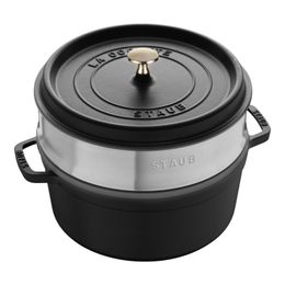 Staub La Cocotte mit Dämpfeinsatz 26 cm, rund, Schwarz, Gusseisen