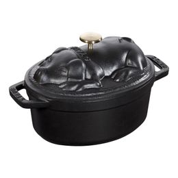 Staub La Cocotte Schweinedeckel 17 cm, oval, Schwarz, Gusseisen