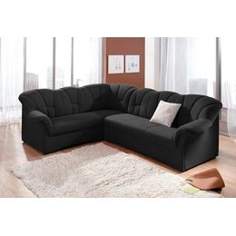 Ecksofa DOMO collection, B:242cm H:84cm T:190cm, schwarz, Struktur ( 90% Polyester, 10% Polyacryl);Microfaser PRIMABELLE (100% Polyester);Kunstleder