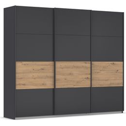 Schwebetürenschrank Rauch "Schwebetürenschrank Kleiderschrank Schrank Garderobe CORTONA" Schränke Gr. B/H/T: 271 cm x 229 cm x 62 cm, 3 St., grau (graumetallic, eiche artisan) inkl. Inneneinteilung, 2 Stoffboxen und zusätzlichen Einlegeböden