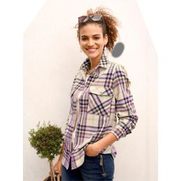 WITT Damen Flanellbluse mit mehrfarbigem Webkaro, orchidee-elfenbein-kariert, Gr&ouml;&szlig;e 52