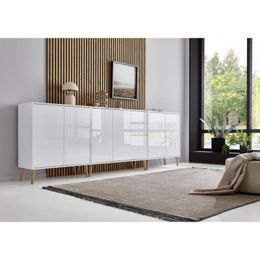 Sideboard mit Holzfüße »Mailand Set 6«, Korpus weiß matt und weiß lackierte Hochglanzfronten - Weiß - Bmg Möbel