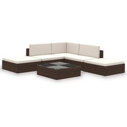 vidaXL - 6-tlg. Garten-Lounge-Set mit Auflagen Poly Rattan Braun