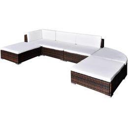 6-tlg. Garten-Lounge-Set mit Auflagen Poly Rattan Braun vidaXL