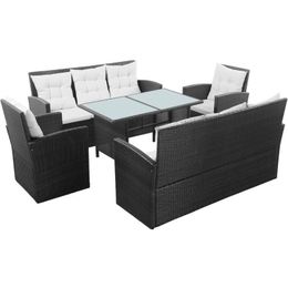 vidaXL - 5-tlg. Garten-Lounge-Set mit Auflagen Poly Rattan Schwarz