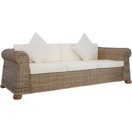 3-Sitzer-Sofa mit Kissen Natur Rattan vidaXL