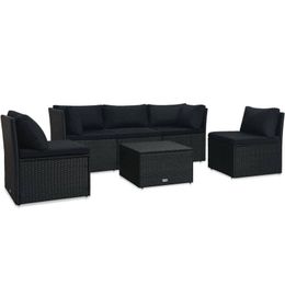 vidaXL - 4-tlg. Garten-Lounge-Set mit Auflagen Poly Rattan Schwarz