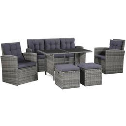 6-tlg. Garten-Lounge-Set mit Auflagen Poly Rattan Grau vidaXL