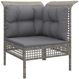 vidaXL - Garten-Ecksofa mit Kissen Grau Poly Rattan