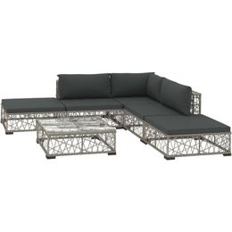 6-tlg. Garten-Lounge-Set mit Auflagen Poly Rattan Grau vidaXL