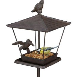 Vogelfutterhaus mit Erdspieß, Gusseisen, Futterstelle für Wildvögel, hbt: 115 x 15 x 16 cm, Vogelhaus, braun - Relaxdays