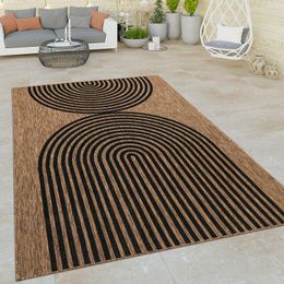 Outdoor Teppich Wetterfest Balkon Flachgewebe Boho Geometrisch Schwarz Braun 80x150 cm - Paco Home