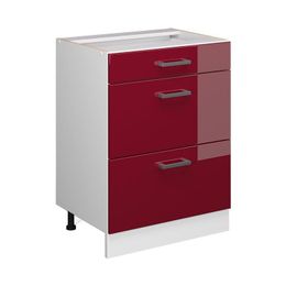 VICCO - Küchenunterschrank R-Line, Bordeaux Hochglanz, 60 cm mit Schubladen, ohne Arbeitsplatte