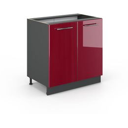 VICCO - Küchenschränke Fame-Line, Bordeaux Hochglanz, 80 cm mit Regal, ohne Arbeitsplatte