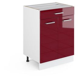 VICCO - Küchenunterschrank R-Line, Bordeaux Hochglanz, 60 cm mit Schublade, ohne Arbeitsplatte