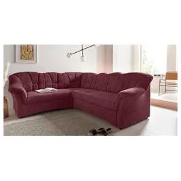 Ecksofa DOMO collection "Papenburg B/T/H: 242/190/84 cm L-Form" Sofas Gr. B/H/T: 242cm x 84cm x 190cm, Chenille-Optik, langer Schenkel rechts, mit Bettfunktion, lila (beere) wahlweise mit Bettfunktion, Langer Schenkel links oder rechts