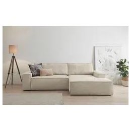 Ecksofa Home Affaire "SHERWOOD Schlafsofa 267 cm, L-Form" Sofas Gr. B/H/T: 267 cm x 85 cm x 167 cm, Cord, Recamiere rechts, beige (hellbeige) Schlaffunktion mit Bettkasten (210x136 cm), Cord, Vintage, Samtvelours